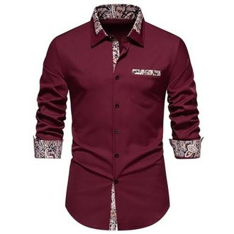 Generic Chemise d&eacute;contract&eacute;e &agrave; manches longues pour homme - Cardigan - Col blanc, rouge, XXL