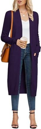 Grace Karin Cardigan ouvert pour femme - Long - Automne - Hiver - Pull décontracté - Avec poches, lilas, S