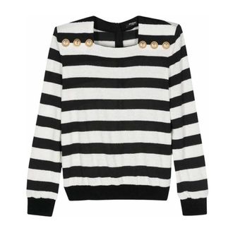 Balmain Schwarzes Gestreiftes Jersey Top - - Knitwear - Damen - Schwarzk - L