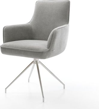 DELIFE Esszimmerstuhl Heira-Flex mit Armlehnen Strukturstoff Soft Grau Kreuzgestell konisch Edelstahl Taschenfederkern, Esszimmerst&uuml;hle