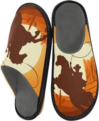 HMZXZ Pantoufles western cowboy cactus pour homme et femme, motif lever de soleil rouge, chaussons dintérieur pour la maison, la chambre à coucher, les voya