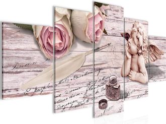 Runa Art Wandbilder Engel Blumen 5 Teilig Bild auf Vlies Leinwand Deko Wohnzimmer Vintage Feder Rosa 005752b