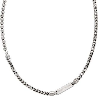 Emporio Armani Herren-Edelstahl-Halskette mit Karabinerverschluss, GrauDunkel
