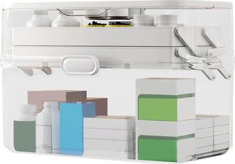 Generico Doppelschichtige Aufbewahrung - Medikamenten-Organizer, transparent, tragbar, gro&szlig;, Reise-Aufbewahrung im Auto f&uuml;r Zuhause, Schreibwaren, 1