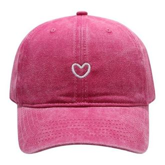 Generic Casquette de baseball d&eacute;lav&eacute;e et imperm&eacute;able pour femme - Couleur unie - Coeur brod&eacute;, Rose, taille unique