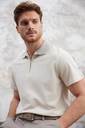 Trendyol MAN Herren Beige Einfarbig Kurz Regular Fit Poloshirts