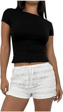 Generic Short &agrave; volants pour femme - Jupe &agrave; volants pour femme - Short en dentelle &agrave; volants - Taille &eacute;lastique - Short de danse - Short de danse - Pettipants