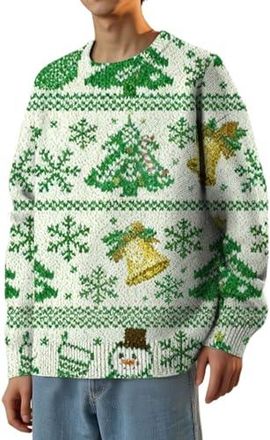 Generic Pull de Noël pour homme fantaisie imprimé thermique avec poignets élastiques - Pull ample décontracté à manches longues et col rond en tricot tricoté 