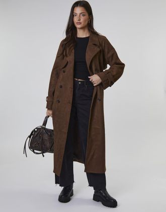 South Beach Trench-coat en imitation daim - Fauve-Neutre