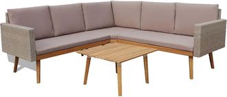 Generic 4-teiliges Garten-Lounge-Set mit Kissen, PE-Rattan-Terrassenmöbel-Sofa-Set mit Waschbaren Bezügen und Holzrahmen, Wetterbeständiges Outdoor-Sitzgruppe