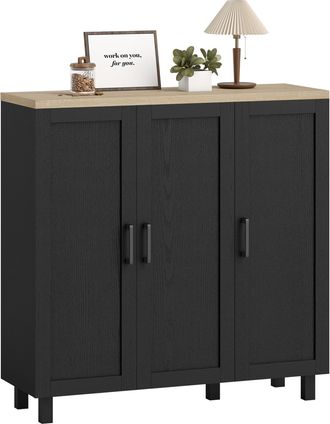 HOMCOM 3-türiges schmales Sideboard, Wohnzimmer Sideboard mit verstellbaren Regalen, für Küche, Eingangsbereich, Esszimmer, Schlafzimmer, Schwarz, 90x30x90 c