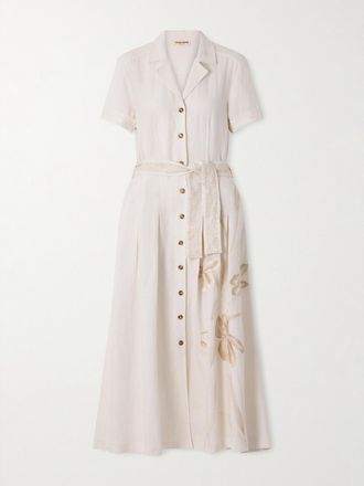 Emporio Sirenuse Daria Midikleid Aus Einer Leinenmischung Mit Stickereien - Wei&szlig;