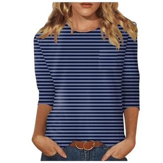 Generic T-shirt femme manches 3/4 &eacute;t&eacute; d&eacute;contract&eacute; polyvalent normal simple imprim&eacute; col rond chemise d&eacute;contract&eacute;e, bleu, XXL
