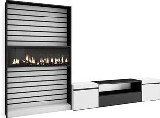 Skraut Home TV-M&ouml;bel | Esstisch-Set | 210 x 186 x 35 cm | f&uuml;r Fernseher bis 80 Zoll | elektrischer Kamin | moderner Stil | Schwarz und Wei&szlig;