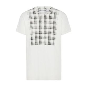 Maison Margiela T-shirt &agrave; carreaux et col rond - Homme - Tops - Blanc - Taille: M