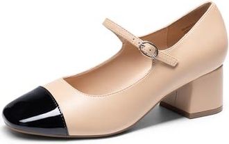 Dream Pairs Mary Jane Shoes Chaussures habillées à talon bas et fermé à bout épais pour femme, Nude/noir, 40.5 EU
