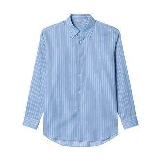 Auralee Homme, Chemises, Bleu, Taille: XS Cotton silk stripe shirt