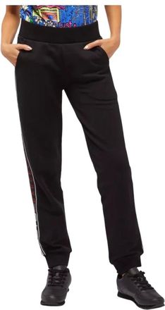 Custo Barcelona Femme, Pantalons, Noir, Taille: 38 FR Pantalon de surv&ecirc;tement en coton noir pour femmes avec bandes lat&eacute;rales