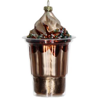HD Collection Christbaumschmuck Glas 13,5cm - Eisbecher Figur zum Aufh&auml;ngen - handbemalt & mit Glitzer - Weihnachtsbaum Anh&auml;nger f&uuml;r Weihnachten - Christbaumanh&auml;nge