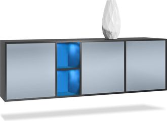 Vladon Kommode Cuba, Made in Germany, Schwarz matt/Denim matt - Modernes Sideboard f&uuml;r Ihr Wohnbereich - (BxHxT) 182x53x35 cm