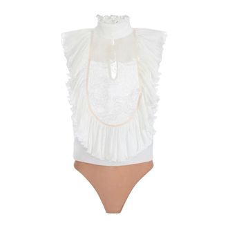 Elisabetta Franchi Body aus Georgette und Spitze - - Tops - Damen - Beige - S