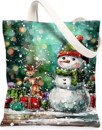 Generic Sacs fourre-tout en toile motif bonhomme de neige de No&euml;l, sacs d&eacute;picerie r&eacute;utilisables, l&eacute;gers, lavables, multicolore, 13x15 Inch