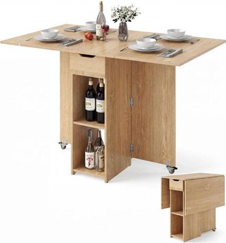 Costway table pour petite cuisine gain de place, table pliante pour appartement, table repas 4 personnes cuisine, table extensible avec rallonge rabattable
