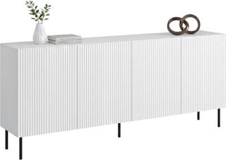 Dmora Sideboard Corana, Wohnzimmer-Sideboard mit vier Fl&uuml;gelt&uuml;ren, hochgezogen, 200 x 42 x 82 cm, wei&szlig;