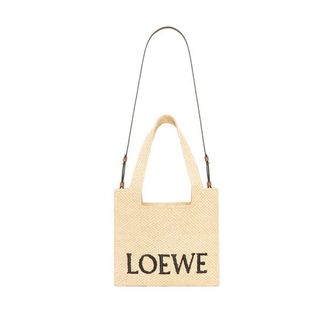 Loewe Font Tote moyen en raphia et cuir