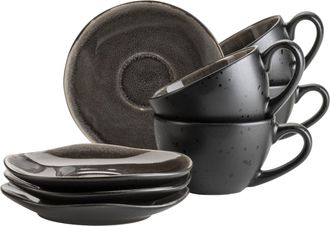Mäser 934071 Serie Niara Organic, modernes Kaffeetassenset für 4 Personen in aufregendem Vintage Look, 8-teiliges Kaffeetassen Set mit besonderer Glasurkomb