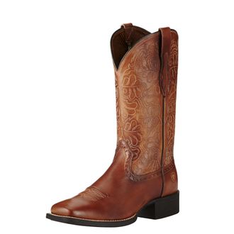 Ariat Womens Round Up Remuda Wide Square Toe Western Boots in Naturally Rich Leather, B Medium Width, Size 36.5, by Ariat