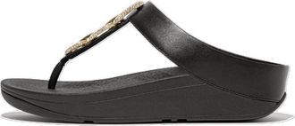 FitFlop Damen Fino Zehensteg Leder mit Kristallkette Sandale, Schwarz, 36 EU