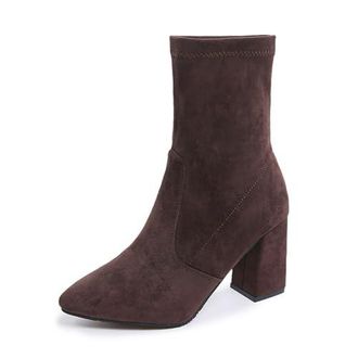 Generic Bottines Chelsea avec talon &eacute;pais et bout pointu pour femme, bottes Chelsea en faux daim, antid&eacute;rapantes, vintage, bottines courtes pour soir&eacute;e, marro