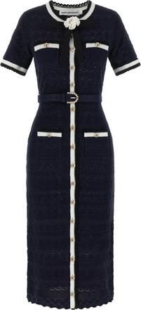 Self Portrait Femme, Robes, Bleu, Taille: 36 FR Robe Midi en Tricot Pointelle