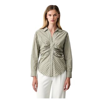 DKNY Dkny - Chemise ray&eacute;e &agrave; taille fronc&eacute;e - Femme - Blouses et Chemises - Vert - Taille: 38 FR