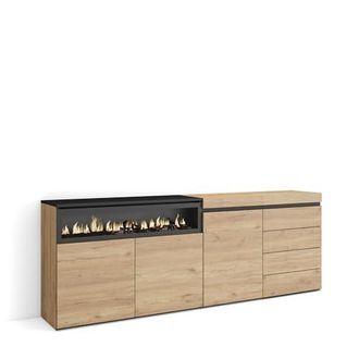 Skraut Home | Sideboard, Kommode | Aufbewahrungsschrank | 207x75x35 cm | F&uuml;r Schlafzimmer, Zimmer | Elektrokamin. | Kommode mit Schubladen | Moderner Stil | Eiche