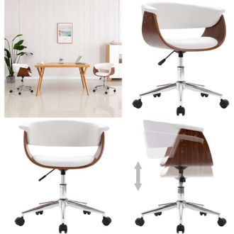 vidaXL Vidaxl - Drehbarer B&uuml;rostuhl Wei&szlig; Bugholz und Kunstleder - Drehstuhl - B&uuml;rostuhl - Schreibtischstuhl - Home Office - Ergonomischer Stuhl - Home &