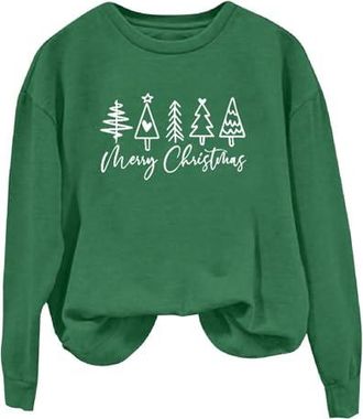 Generic Pulls, Gilets Et Sweats Femme, Sweat-Shirt de noël à Manches Longues et col Rond pour Femme, Pull décontracté à la Mode, Hiver et Automne (Green, L)