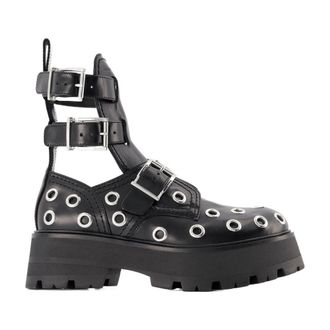 Alexander McQueen Womens Eyelet-Studded Leather Ankle Boot Black