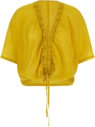 Nude Nude, Femme, Blouses et Chemises, Jaune, Taille: 40 FR Blouse fronc&eacute;e &agrave; col en V