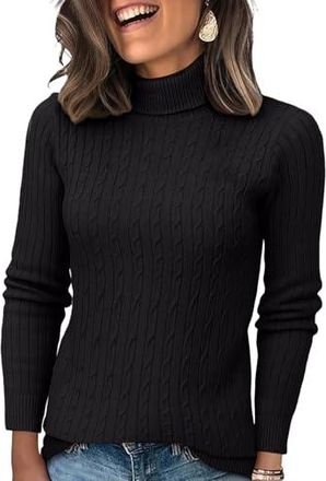 Generic Pull Femme Hiver Chaud col Montant D&eacute;contract&eacute; Manche Longue Couleur Unie Jumper Pull Femme Chic et El&eacute;gant Mode Ample Sweatshirts Noir