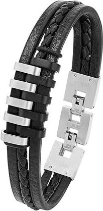 s.Oliver Bracelet en acier inoxydable/cuir pour homme, bracelet, livré dans un coffret cadeau à bijoux