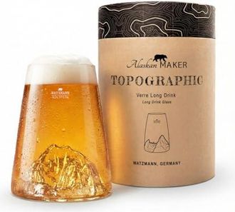 Alaskan Maker Verre long 450ml - Borosilicate de qualit&eacute; sup&eacute;rieure souffl&eacute; artisanalement avec les montagnes en relief | Cocktail, bi&egrave;re ou soft TOPOGRAPHIC (Watzm