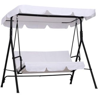 OUTSUNNY Balancelle de jardin 3 places toit inclinaison r&eacute;glable coussins assise et dossier 1,72L x 1,1l x 1,52H m acier noir polyester blanc