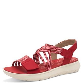 Jana Coshy Sandales Femme Plates avec Fermeture Velcro Vegan, Red, 41 EU