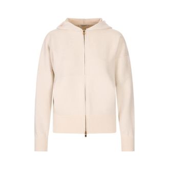 Agnona Kapuzenjacke aus Kaschmir- Wolle und Seide mit durchgehendem Rei&szlig;verschluss - - Sweatshirts & Hoodies - Damen - Wei&szlig; - M
