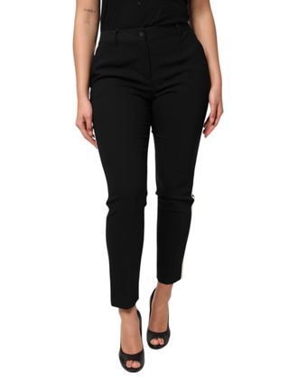 Dolce & Gabbana Womens Black Wool High Waist Tapered Pants Virgin Silk Elastane