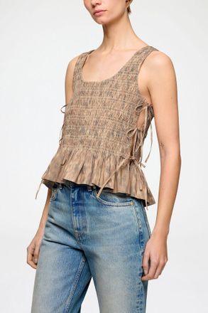 Ganni Haut smock&eacute; en tissu extensible imprim&eacute; Burro Coton biologique - Taille 44 - Pour Femme