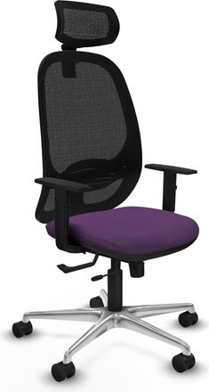 Piqueras y Crespo Gepolsterter Schreibtischstuhl mit 1D-Armlehnen, h&ouml;henverstellbare Lendenwirbelst&uuml;tze und h&ouml;henverstellbares Kopfteil in H&ouml;he und Neigung, Schwarz/Vio