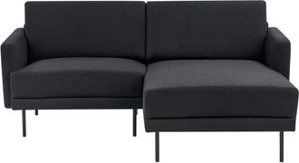 Beliani Ecksofa Schwarz Stoff Linksseitig 2-Sitzer Sofa mit Schwarzen Metallfüßen Glamour Modern Wohnzimmer Büro Arbeitszimmer Wohnküche Esszimmer